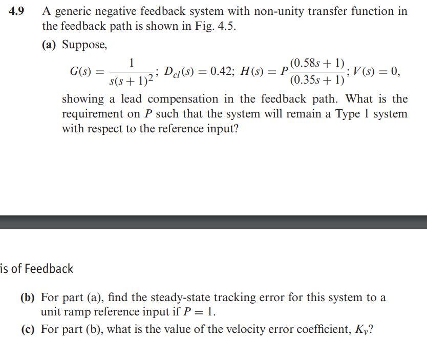 Solved kA generic negative feedback system with non-unity | Chegg.com