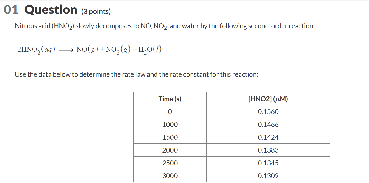 Solved Nitrous acid (HNO2) slowly decomposes to NO,NO2, and | Chegg.com