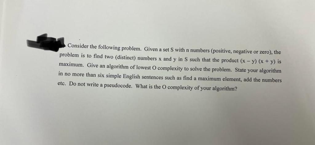 Solved Consider the following problem. Given a set S with n | Chegg.com