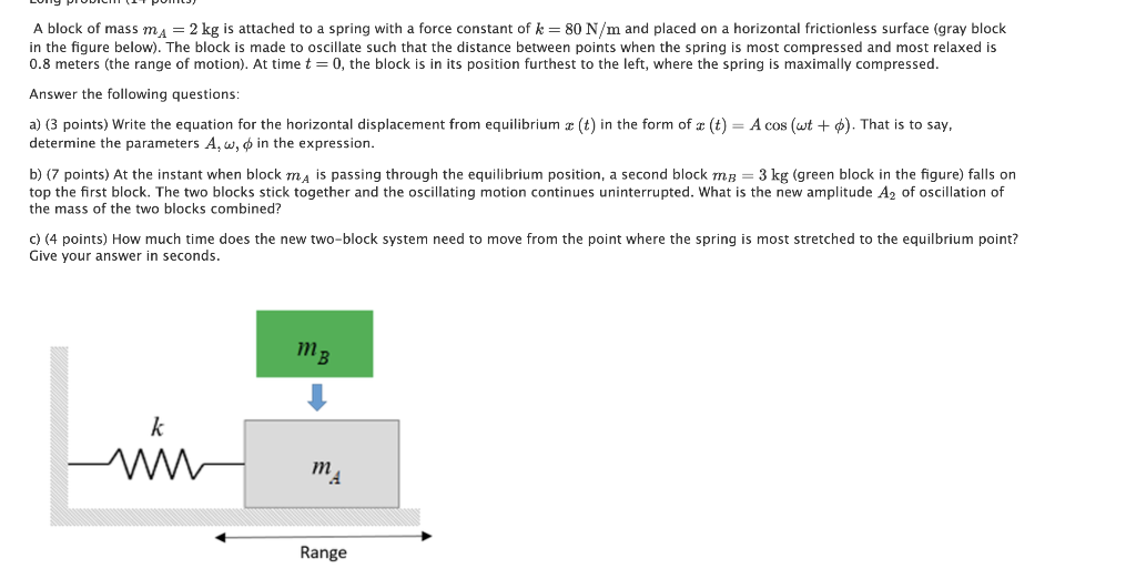 Solved A block of mass ma = 2 kg is attached to a spring | Chegg.com