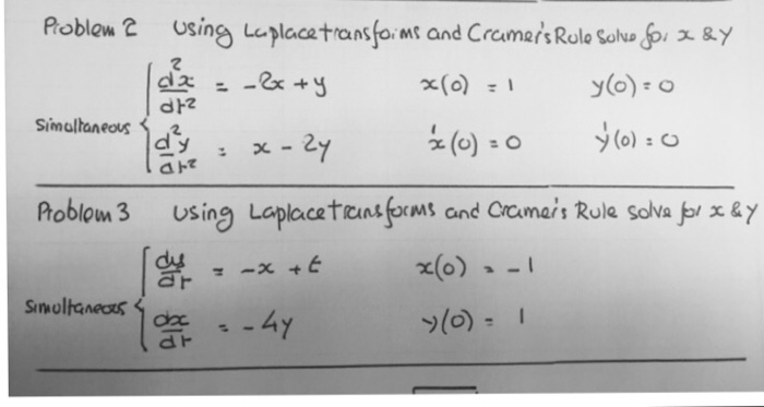 Solved Using Laplace transform and Cramer's Rule solve for x | Chegg.com