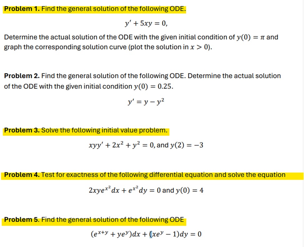 Solved Problem 1. ﻿Find the general solution of the | Chegg.com