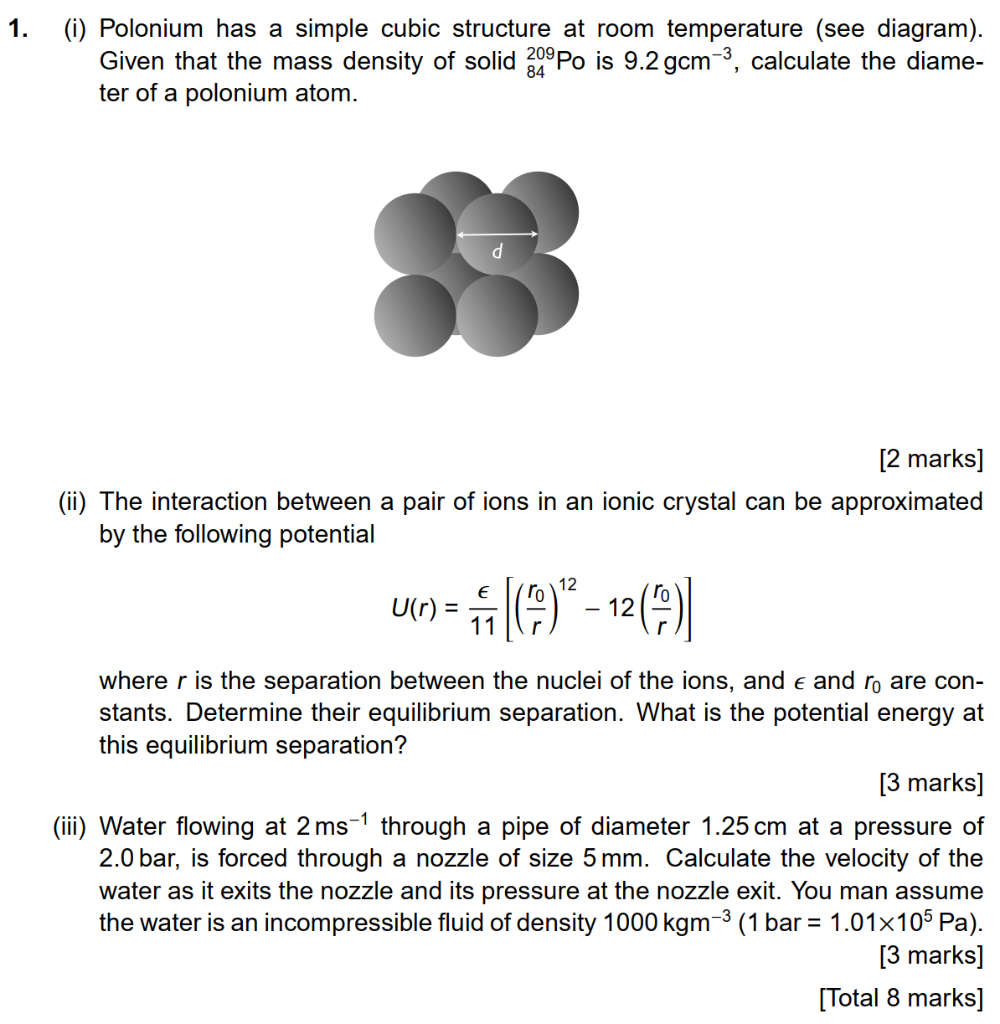 Solved 1. (i) Polonium has a simple cubic structure at room | Chegg.com