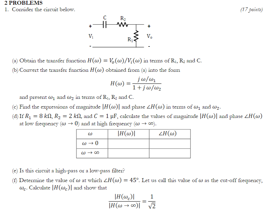 Solved 2 PROBLEMS 1. Consider the circuit below. (17 points) | Chegg.com