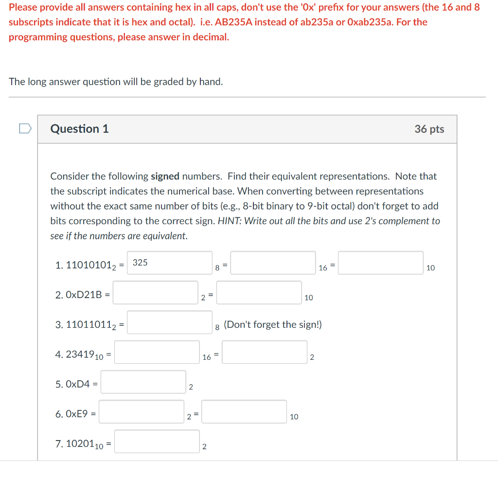 Solved Please provide all answers containing hex in all | Chegg.com