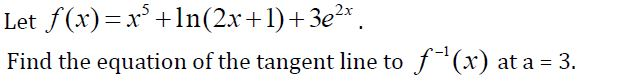 Solved Let f(x)=x2 +ln(2x+1)+3e2x. Find the equation of the | Chegg.com