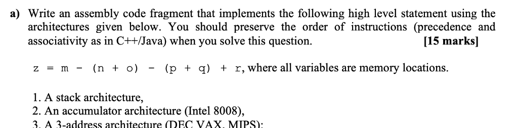 a) Write an assembly code fragment that implements | Chegg.com