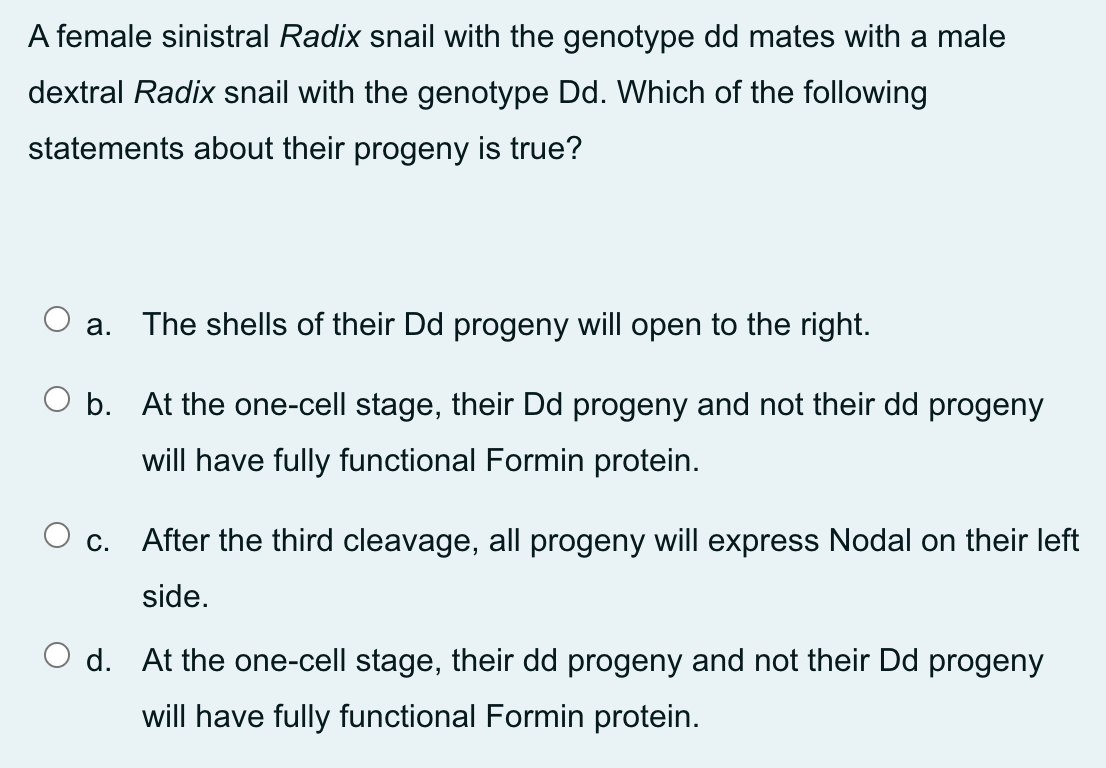 A female sinistral Radix snail with the genotype dd | Chegg.com