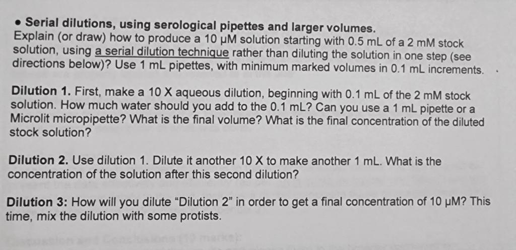 Solved - Serial dilutions, using serological pipettes and | Chegg.com