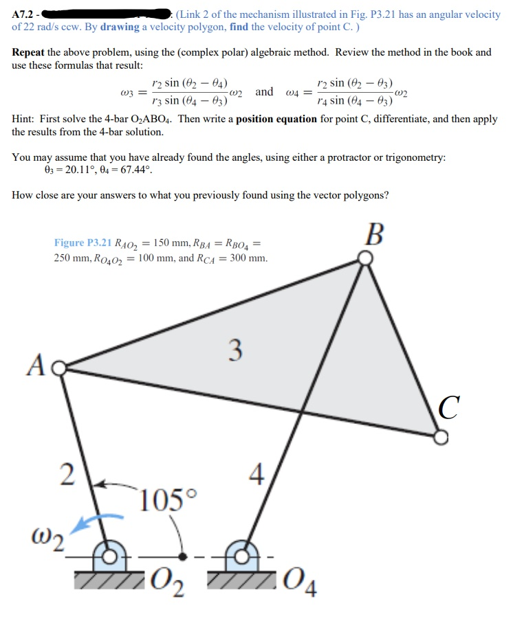 A7.2 of 22 rad/s cew. By drawing a velocity polygon, | Chegg.com
