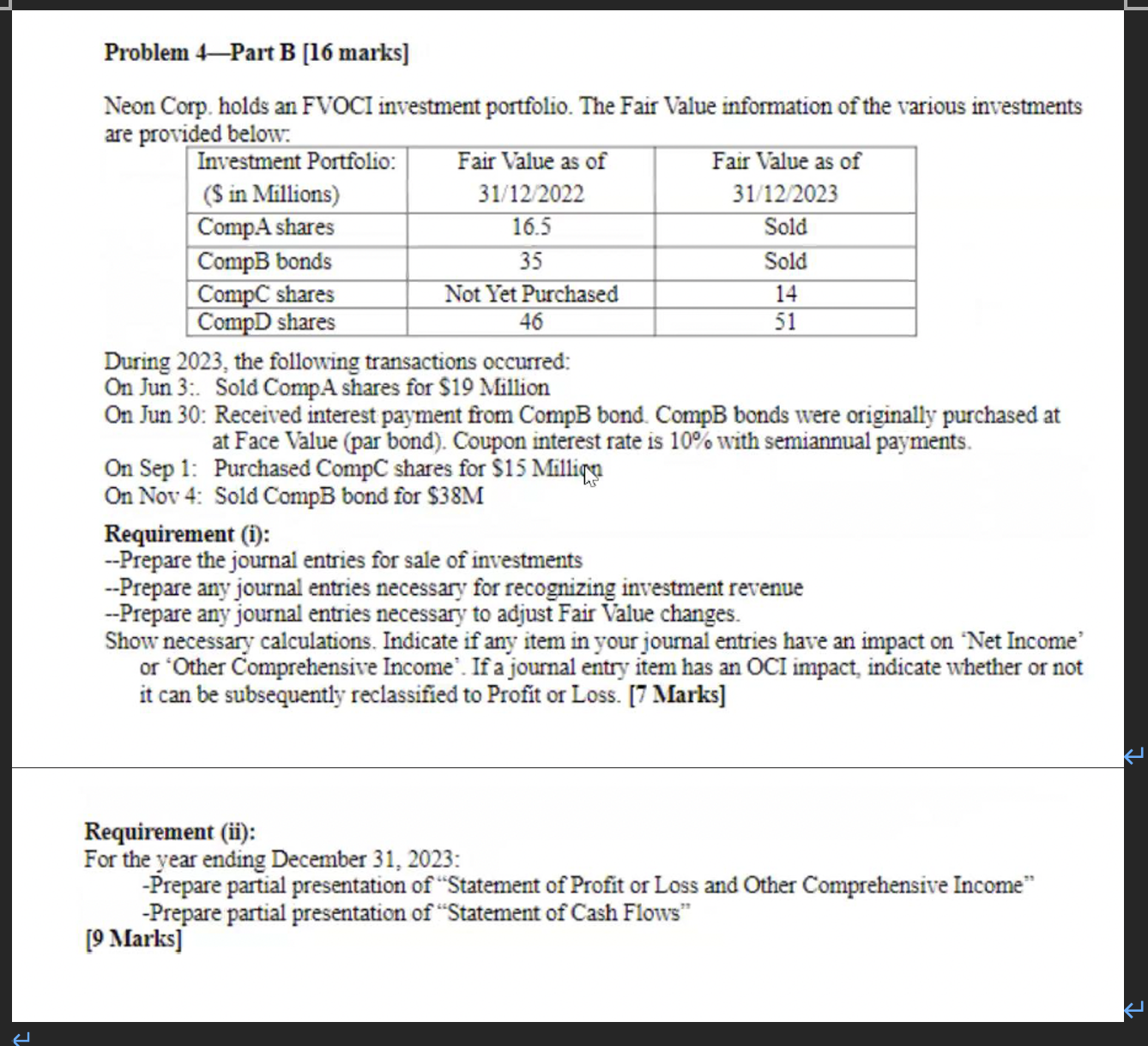 Solved Neon Corp. holds an FVOCI investment portfolio. The | Chegg.com