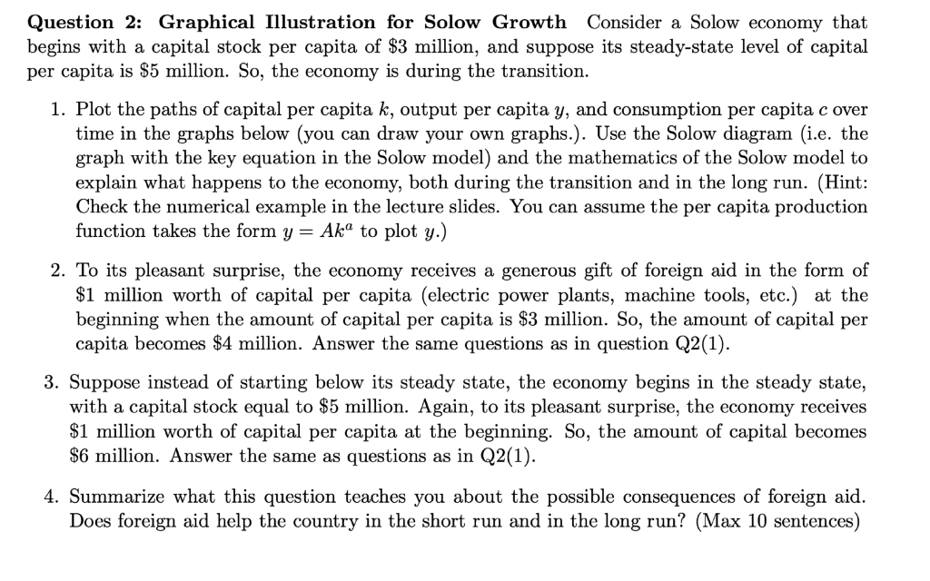 Solved Question 2: Graphical Illustration for Solow Growth | Chegg.com Solved Question 2: Graphical Illustration for Solow Growth | Chegg.com