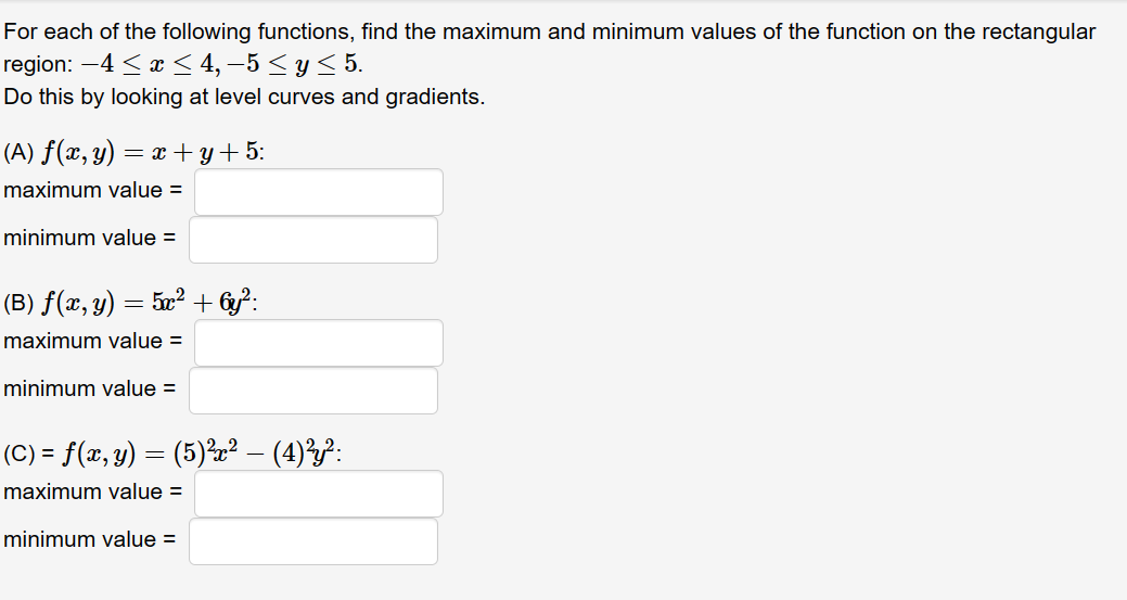 Solved For each of the following functions, find the maximum | Chegg.com