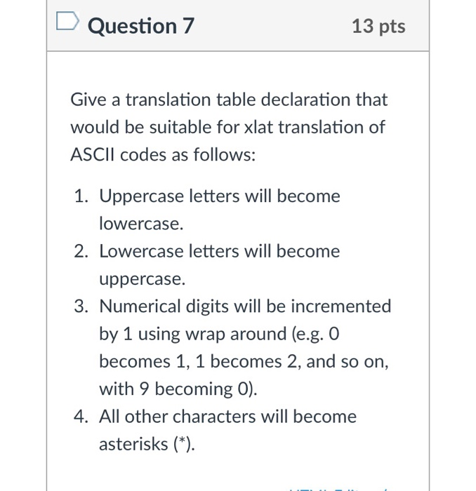 Solved Question 7 13 pts Give a translation table | Chegg.com Solved Question 7 13 pts Give a translation table | Chegg.com