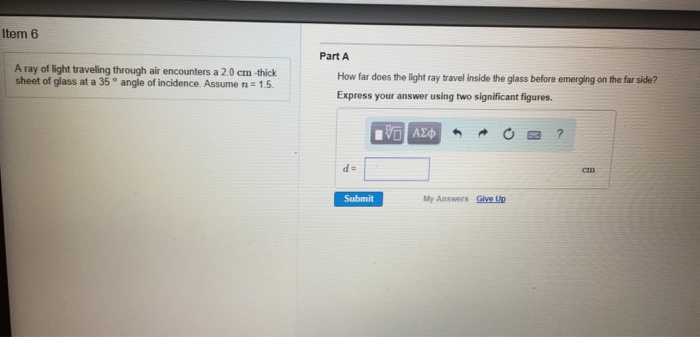 Solved A ray of light traveling through air encounters a 2.0 | Chegg.com