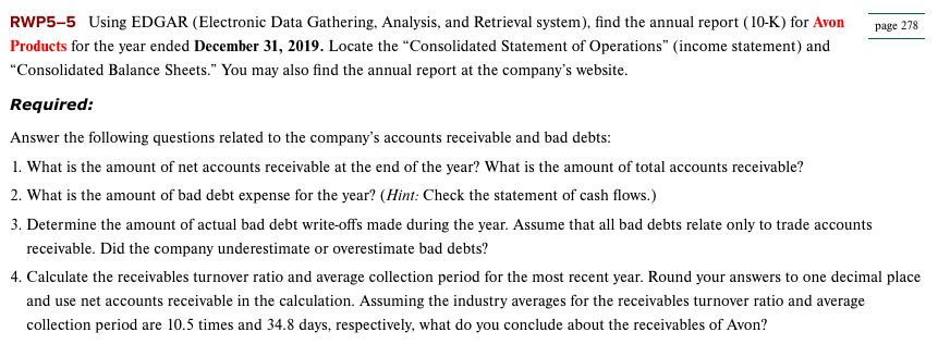 Solved RWP5-5 Using EDGAR (Electronic Data Gathering, | Chegg.com