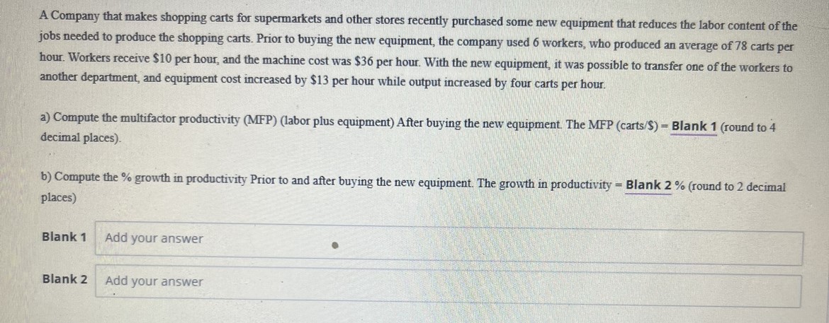 Solved A Company that makes shopping carts for supermarkets | Chegg.com