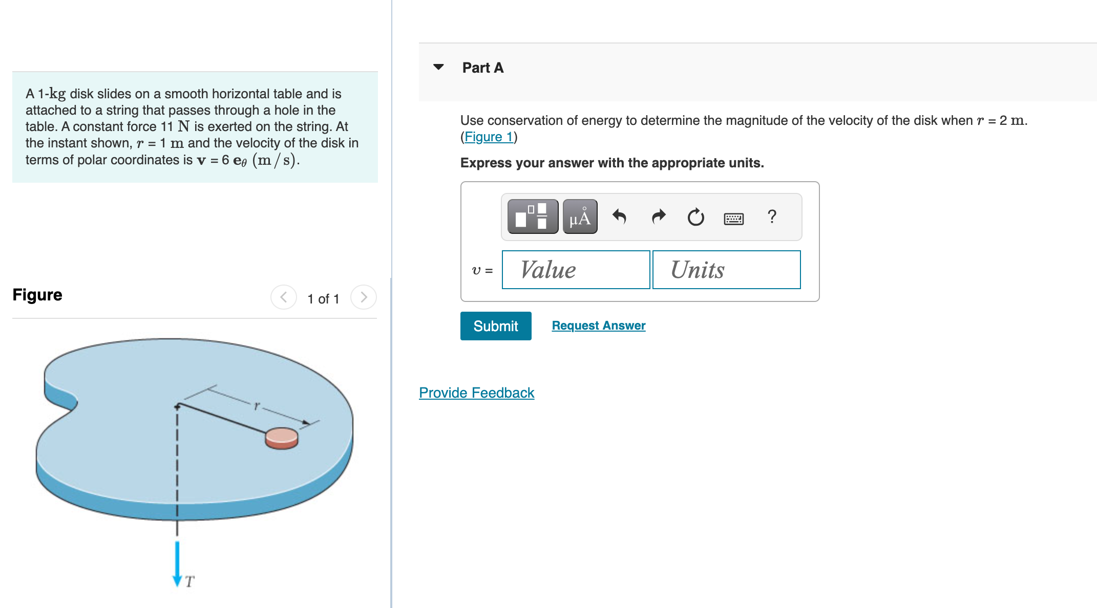 Solved A 1-kg disk slides on a smooth horizontal table and | Chegg.com