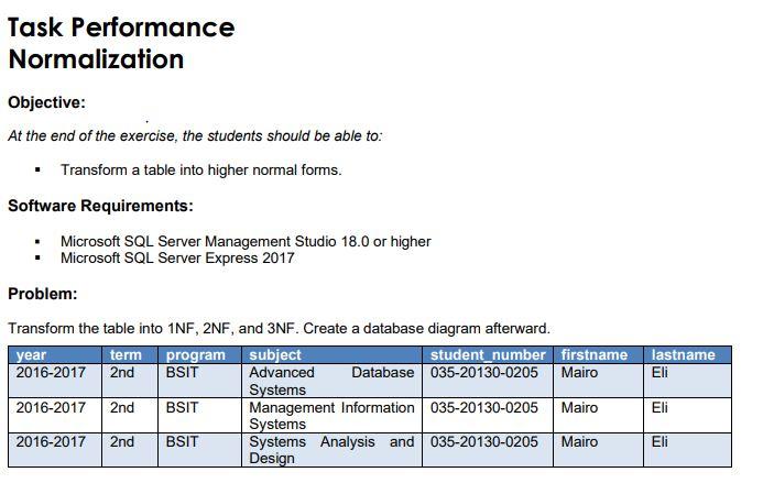 Solved Task Performance Normalization Objective: At the end | Chegg.com