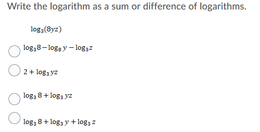 Solved Write the logarithm as a sum or difference of | Chegg.com