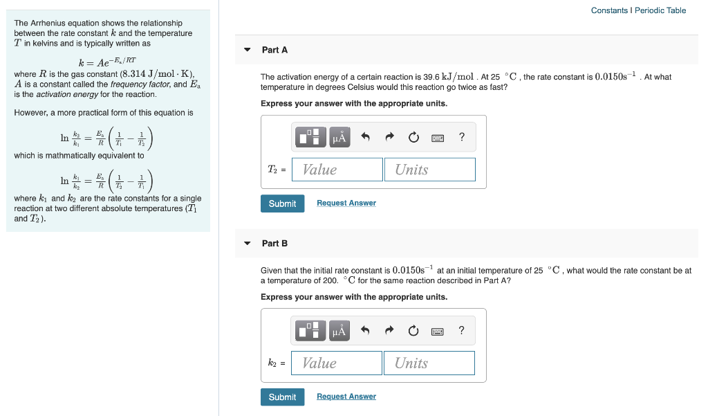 Solved Constants Periodic Table Part A The Arrhenius | Chegg.com