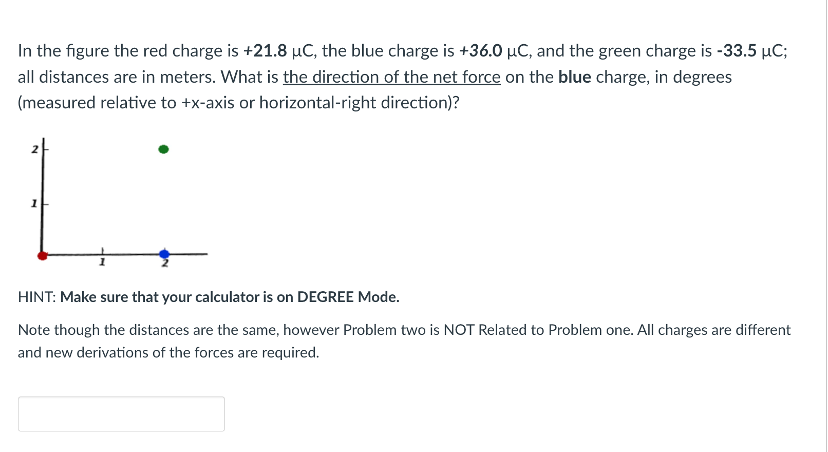 Solved In the figure the red charge is +21.8μC, the blue | Chegg.com