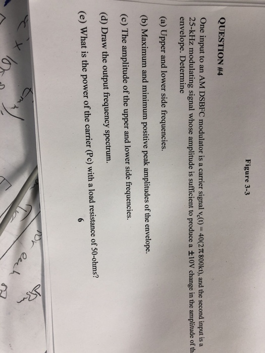 Solved Figure 3-3 QUESTION #4 One input to an AM DSBFC | Chegg.com