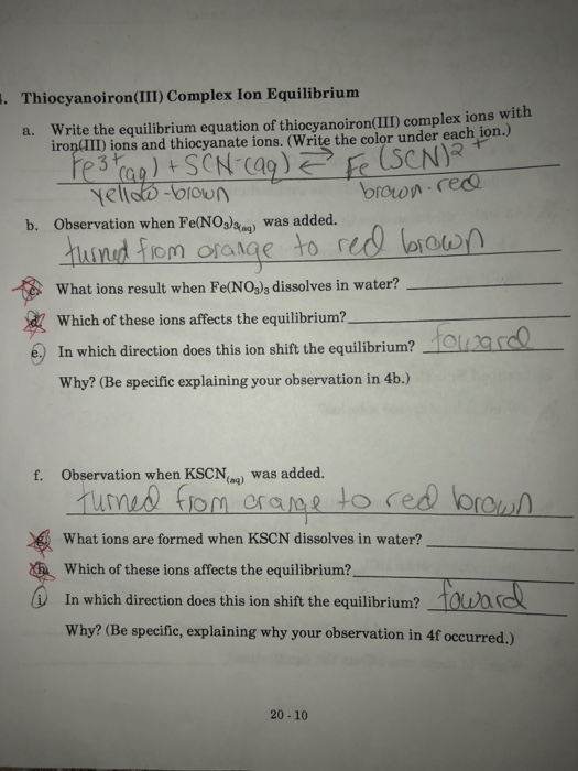 Solved Thiocyanoiron(II) Complex Ion Equilibrium a. Write | Chegg.com