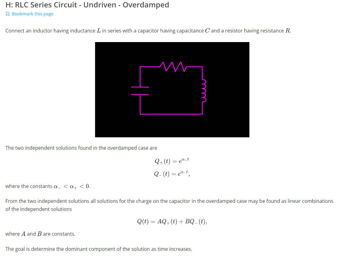 Solved H: RLC Series Circuit - Undriven - Overdamped W | Chegg.com