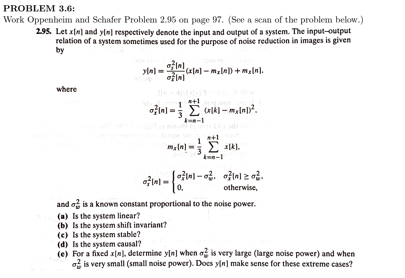 Solved PROBLEM 3.6:Work Oppenheim and Schafer Problem 2.95 | Chegg.com