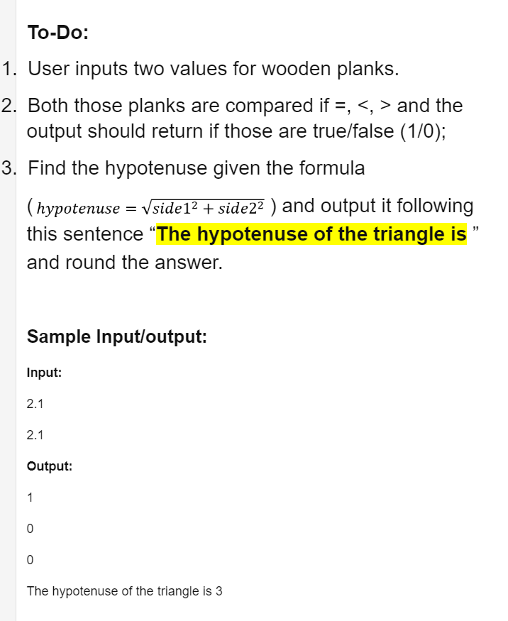 Solved To-Do: User inputs two values for wooden planks. Both | Chegg.com