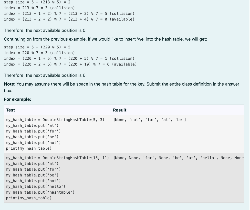 Solved class DoubleStringHashTable: def __init__(self, | Chegg.com