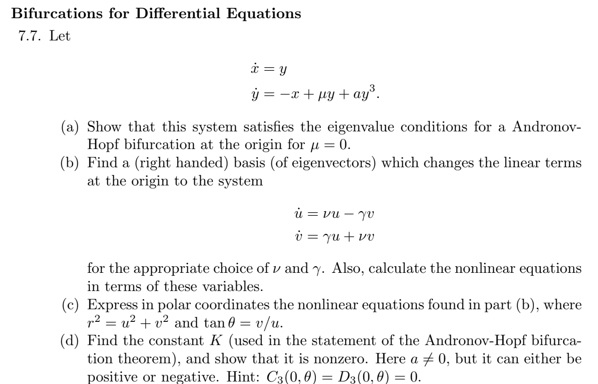 Solved Bifurcations for Differential Equations 7.7. Let | Chegg.com