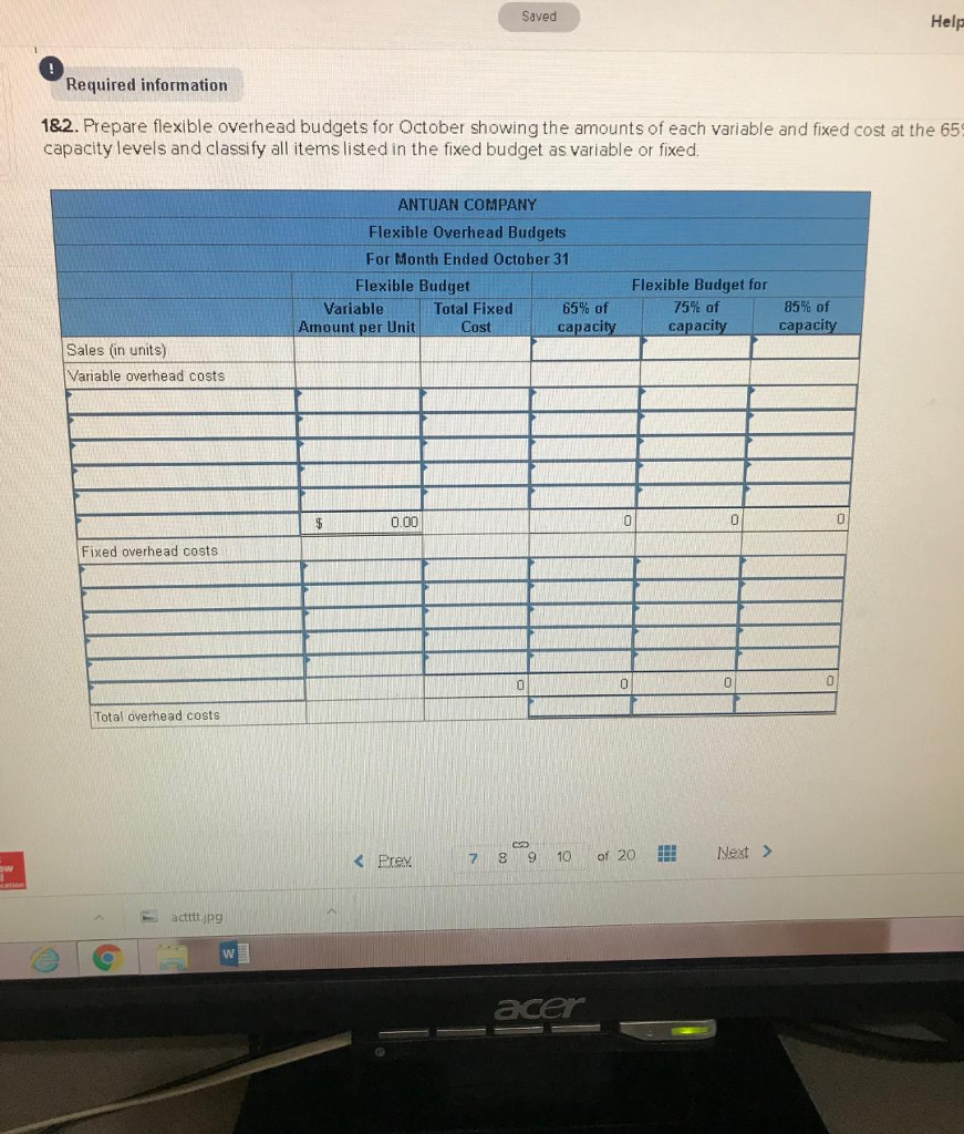 Solved 1&2. Prepare flexible overhead budgets for October | Chegg.com