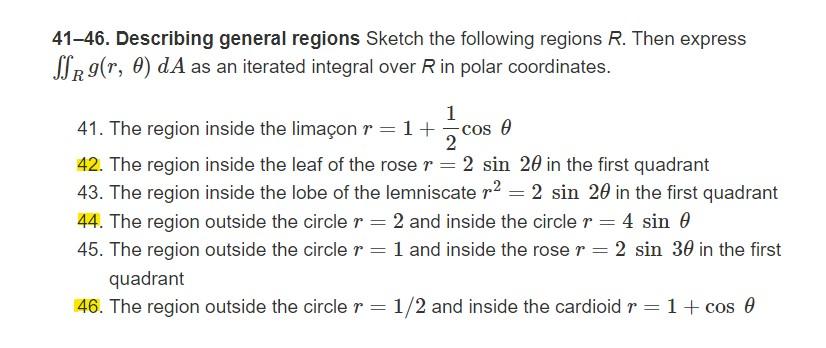 Solved 41-46. Describing general regions Sketch the | Chegg.com