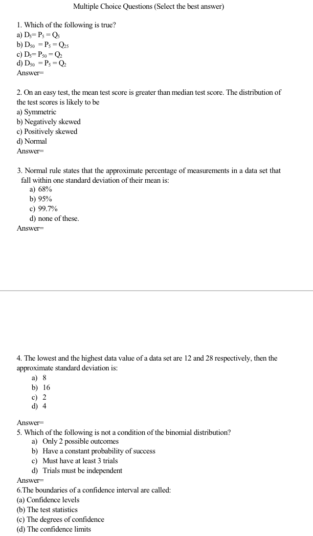 Solved Multiple Choice Questions (Select the best answer) 1. | Chegg.com