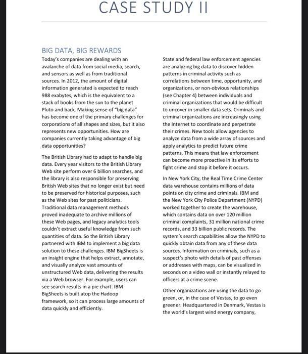 Solved CASE STUDY II BIG DATA, BIG REWARDS Today's companies | Chegg.com