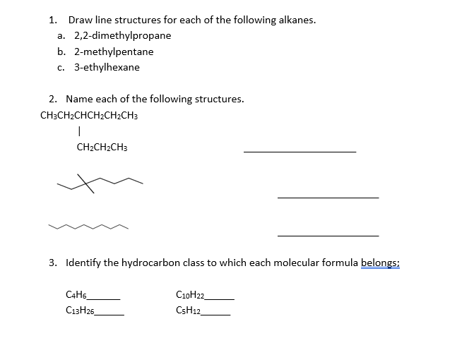 Solved 1. Draw line structures for each of the following | Chegg.com