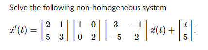 Solved Solve the following non-homogeneous system f'(x) = [; | Chegg.com