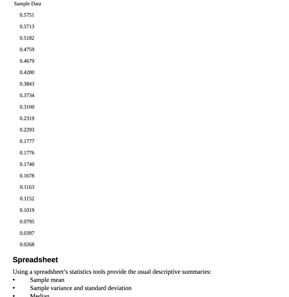 Solved Spreadsheet Using a spreadsheet's statistics tools | Chegg.com