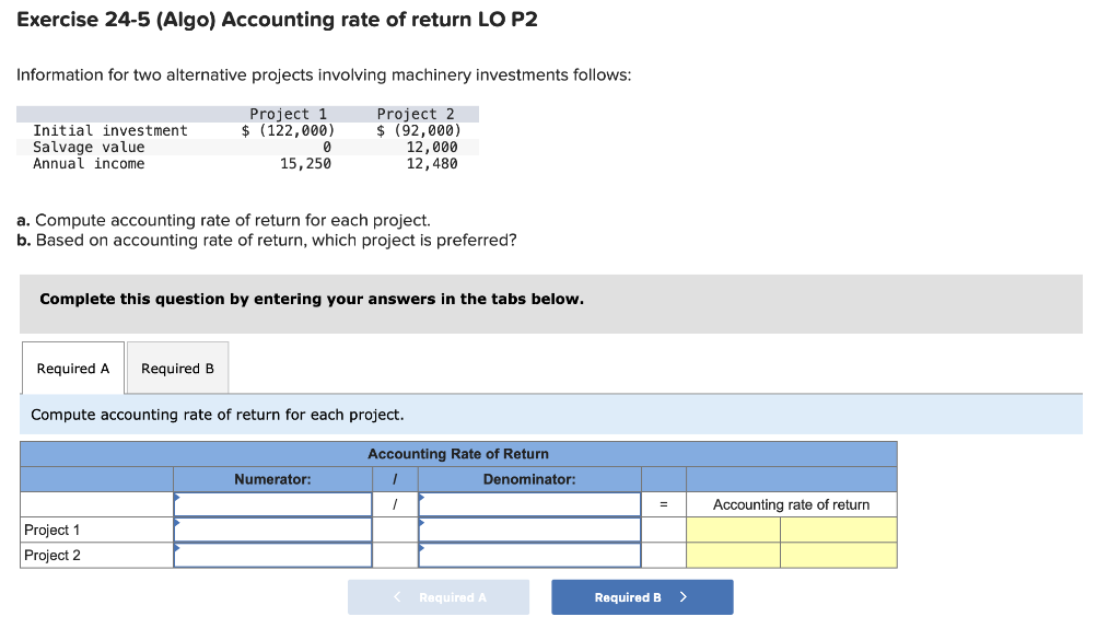 Solved Exercise 24-5 (Algo) Accounting rate of return LO P2 | Chegg.com