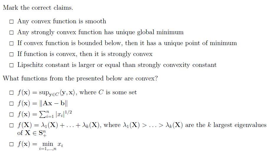 Solved Mark The Correct Claims Any Convex Function Is 