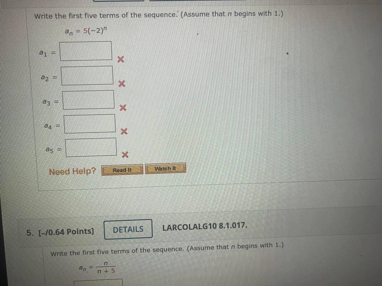 Solved Write the first five terms of the sequence. (Assume | Chegg.com