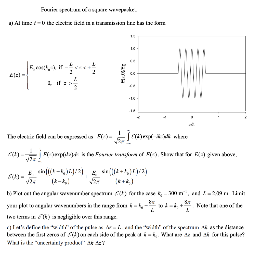 Solved Fourier spectrum of a square wavepacket. a) At time | Chegg.com