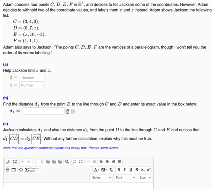 Solved Adam chooses four points C,D,E,F in R3, and decides | Chegg.com