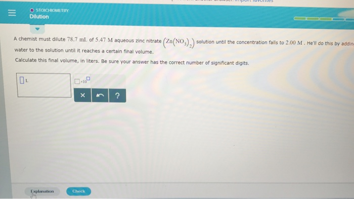Solved Dilution A chemist must dilute 78.7 ml of 5.47 M | Chegg.com