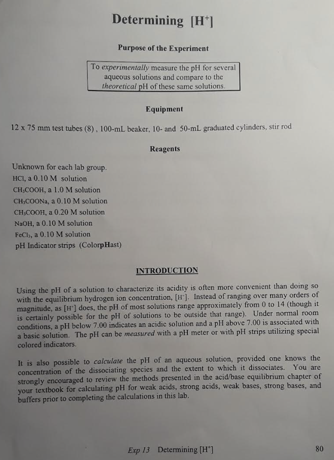 To experimentally measure the pH for several aqueous | Chegg.com