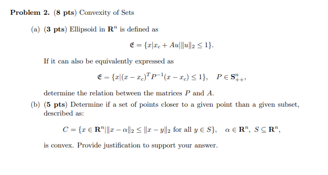 Solved Problem 2. (8 pts) Convexity of Sets (a) (3 pts) | Chegg.com