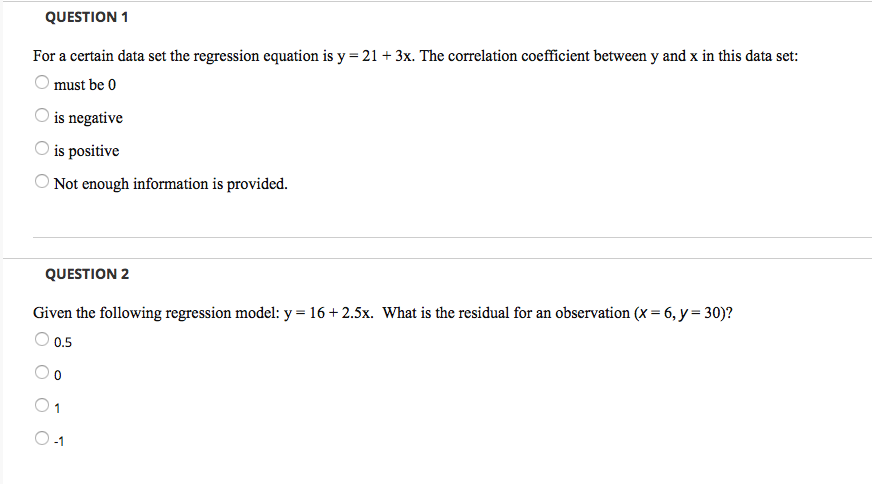 Solved QUESTION 1 For a certain data set the regression | Chegg.com