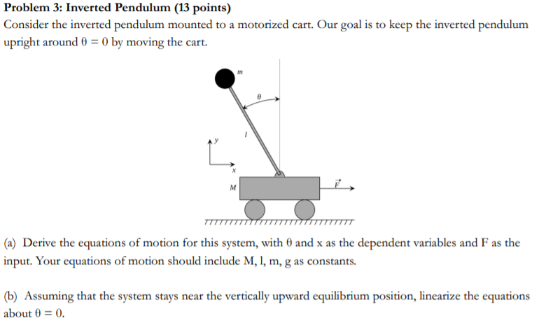 Solved Problem 3: Inverted Pendulum (13 points) Consider the | Chegg.com